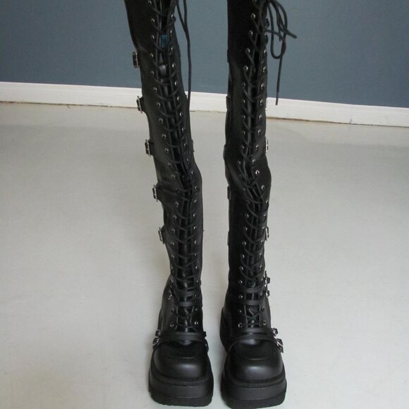 Demonia | Shoes | Demonia Shaker 35 Black Vegan Over The Knee Wedge ...